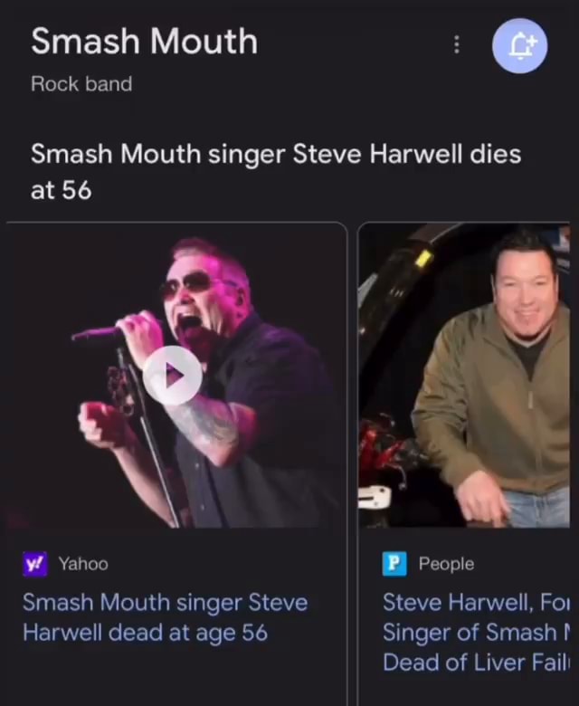 Smash Mouth Rock band Smash Mouth singer Steve Harwell dies at 56 Yahoo Smash Mouth singer Steve ...