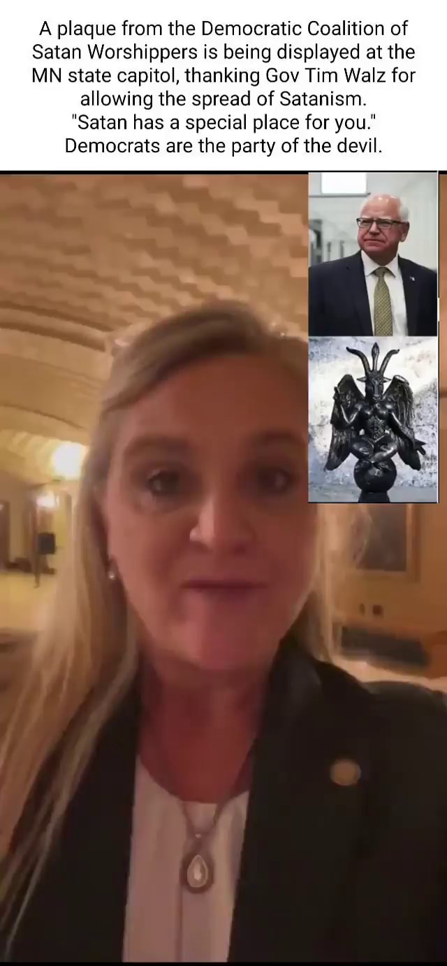 A plaque from the Democratic Coalition of Satan Worshippers is being ...