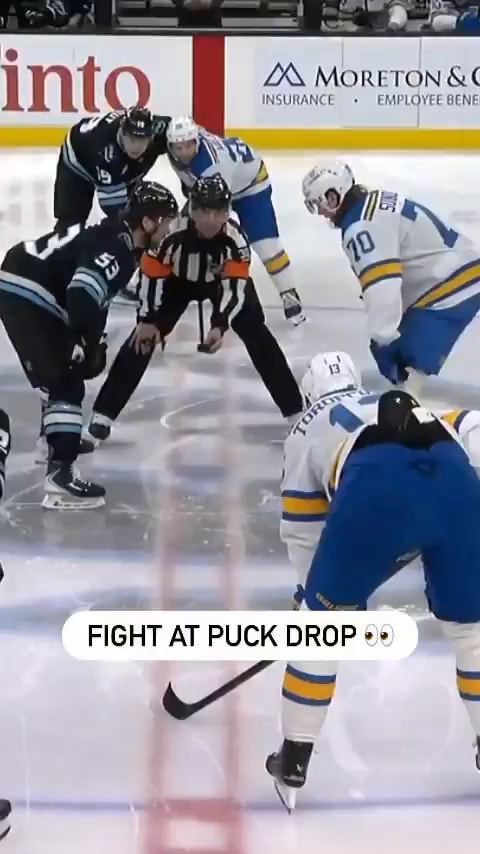 MORETON INSURANCE EMPLOYEE FIGHT AT PUCK DROP Aw - iFunny