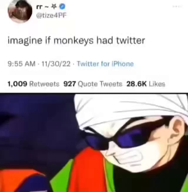BO ti imagine if monkeys had twitter AM Tes for 1,009 Retweets 927 ...