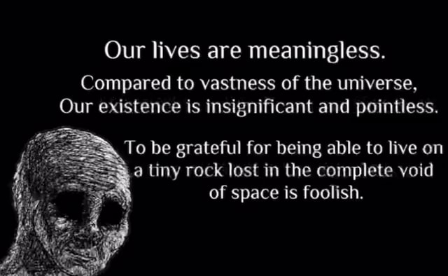 Our lives are meaningless. Compared to vastness of the universe, Our ...