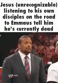 Jesus (unrecognizable) listening to his own disciples on the road to ...