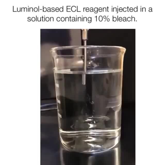 Luminol-based ECL reagent injected in a solution containing 10% bleach ...