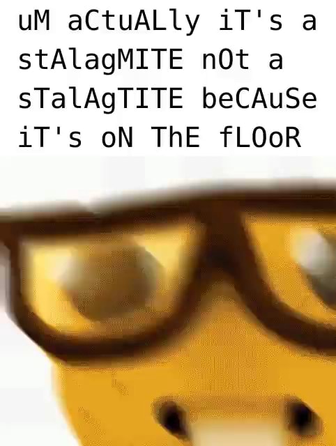 UM aCtuALly iT's a stAlagMITE nOt a sTalAgTITE beCAuSe iT's oN ThE ...