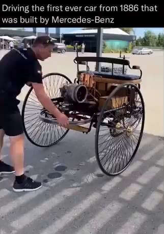 Driving the first ever car from 1886 that was built by Mercedes-Benz ...