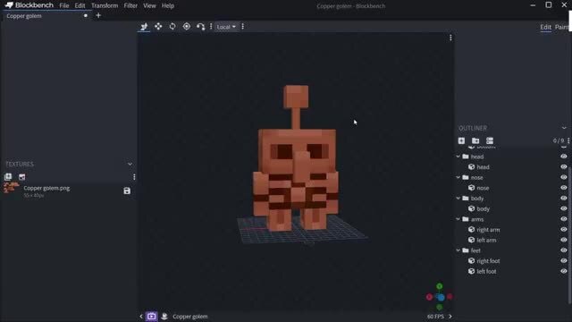 Blockbench File Edit _Transform Filter View Help Copper golem ...