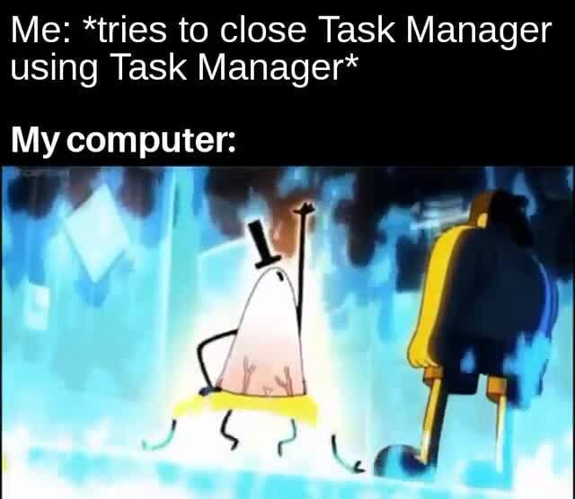 Me: *tries to close Task Manager using Task Manager* My computer: - iFunny