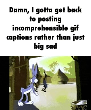 Damn, gotta get back to posting incomprehensible gif captions rather ...