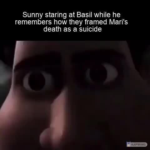 Sunny staring at Basil while he remembers how they framed Mari's death ...