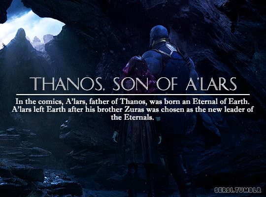 THANOS. SON OF A'LARS In the comics, A'lars, father of Thanos, was born ...