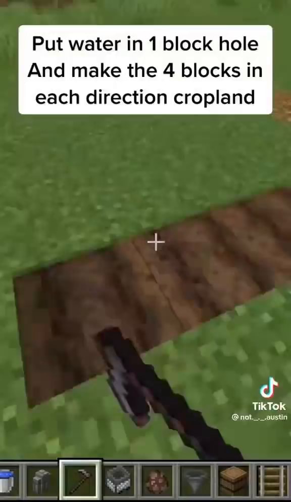 Put water in 1 block hole And make the 4 blocks in each direction ...