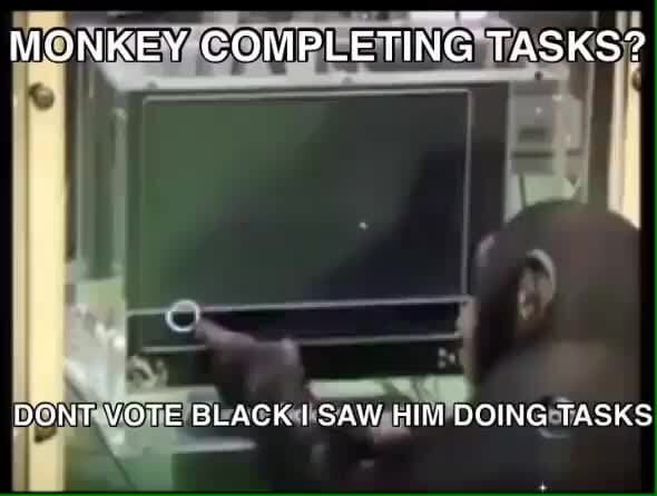 MONKEY COMPLETING TASKS? DONT VOTE BLACK SAW HIM DOING TASKS - iFunny