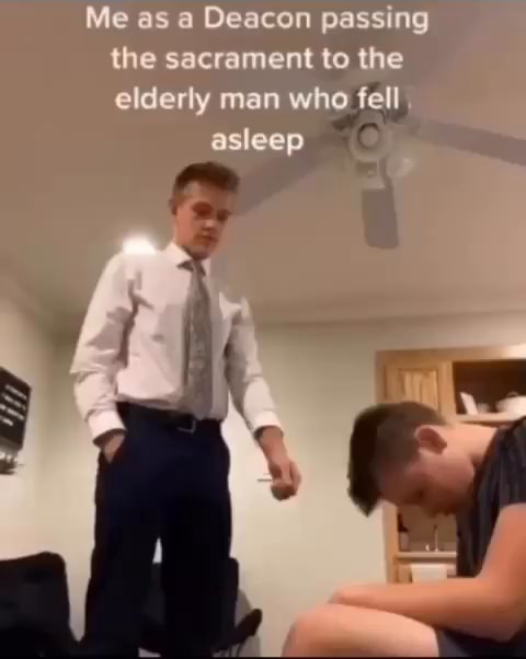 Me as a Deacon passing the sacrament to the elderly man who fell asleep ...