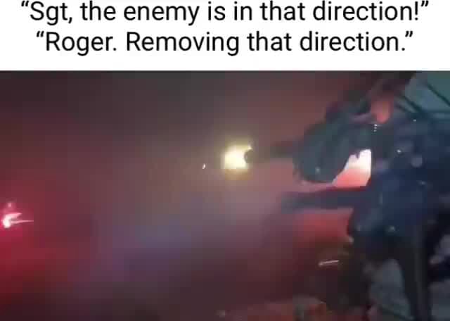 Sgt, the enemy is in that direction!" "Roger. Removing that direction." - iFunny