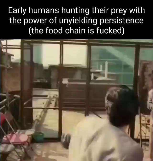 Early humans hunting their prey with the power of unyielding ...