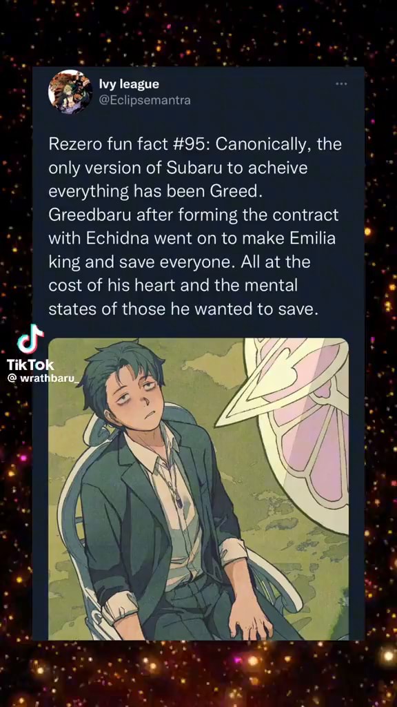 Ivy Rezero fun fact #95: Canonically, the only version of Subaru to ...