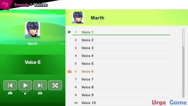 Marth Voice 1 Voice 2 Voice 3 Voice 4 Sounds, Marth Voice 5 Voice 5 ...