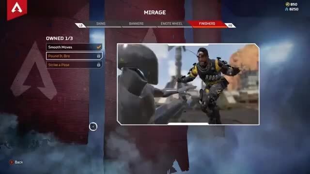 Back A MIRAGE @sso MIRAGE SKINS BANNERS EMOTE WHEEL FINISHERS OWNED ...