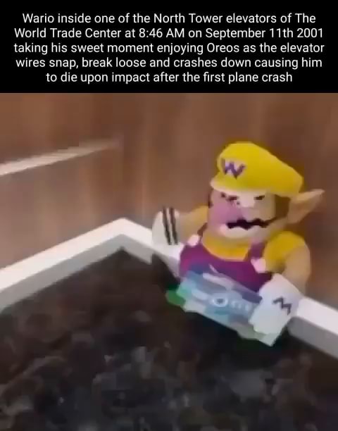 Wario inside one of the North Tower elevators of The World Trade Center ...