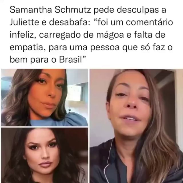 Samantha Schmutz pede desculpas a Juliette e desabafa: "foi um ...