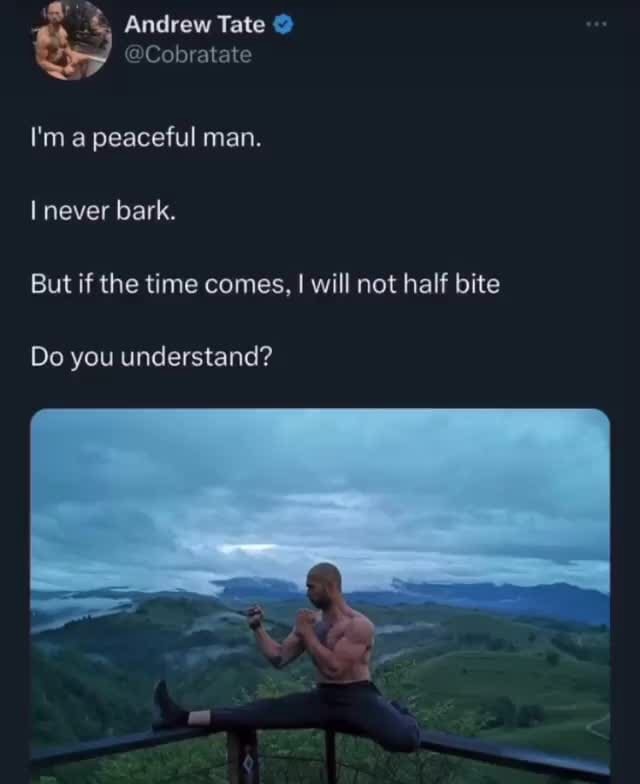 Andrew Tate @ @Cobratate I'm a peaceful man. I never bark. But if the ...