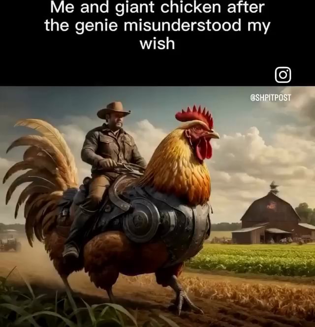 Me and giant chicken after the genie misunderstood my wish - iFunny