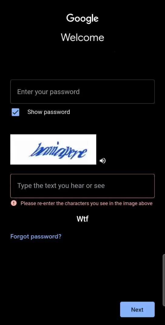 Google Welcome Enter your password Show password Type the text you hear ...