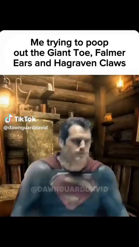 Me trying to poop out the Giant Toe, Falmer Ears and Hagraven Claws ...