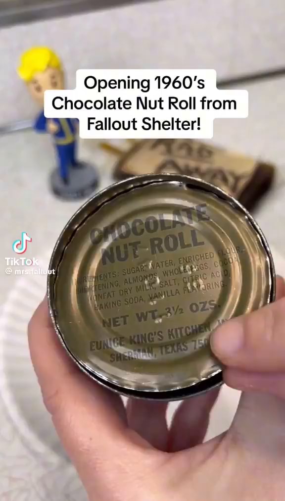 Opening 1960's Chocolate Nut Roll from Fallout Shelter! TikTok - iFunny