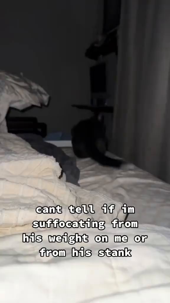 Cant tell if im suffocating from his weight on me or from his stank ...