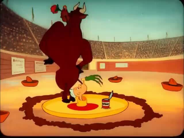 Popeye fighting the bull in "Toreadorable" (1953) - iFunny