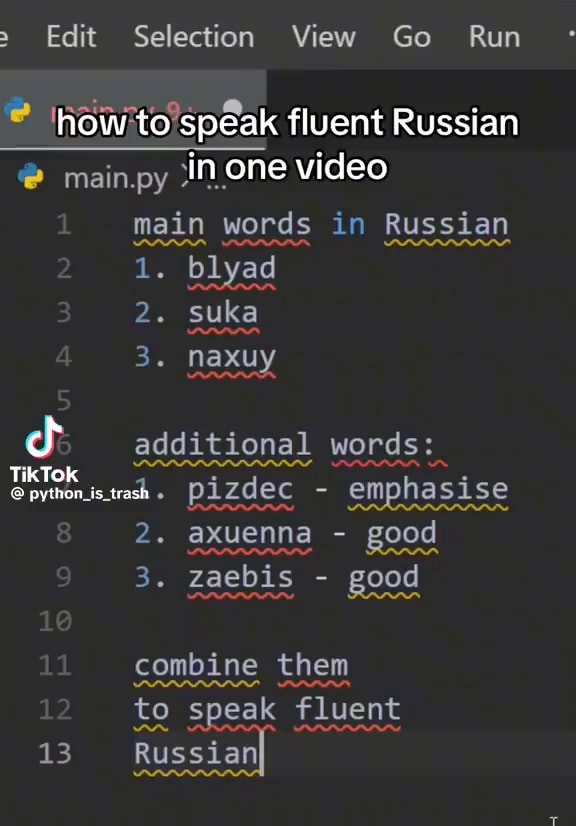 Edit Selection View Go Run how to speak fluent Russian mainpy none ...