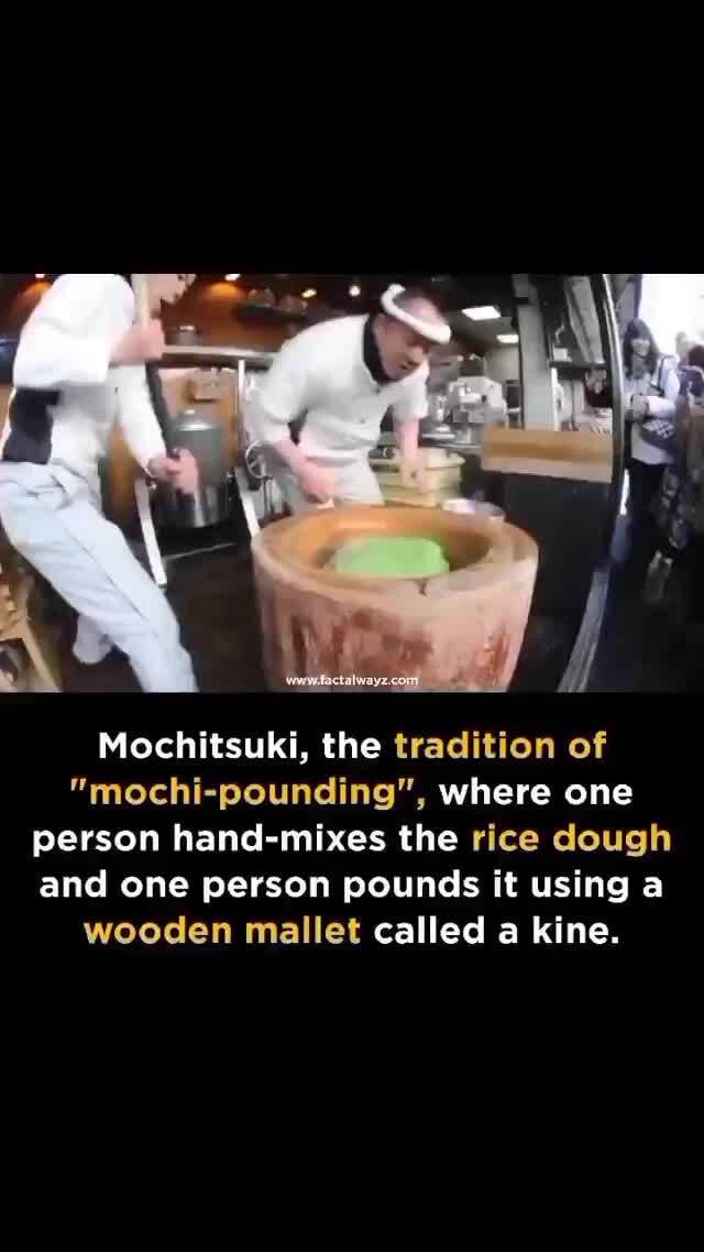 Mochitsuki, the tradition of "mochi-pounding", where one person hand ...