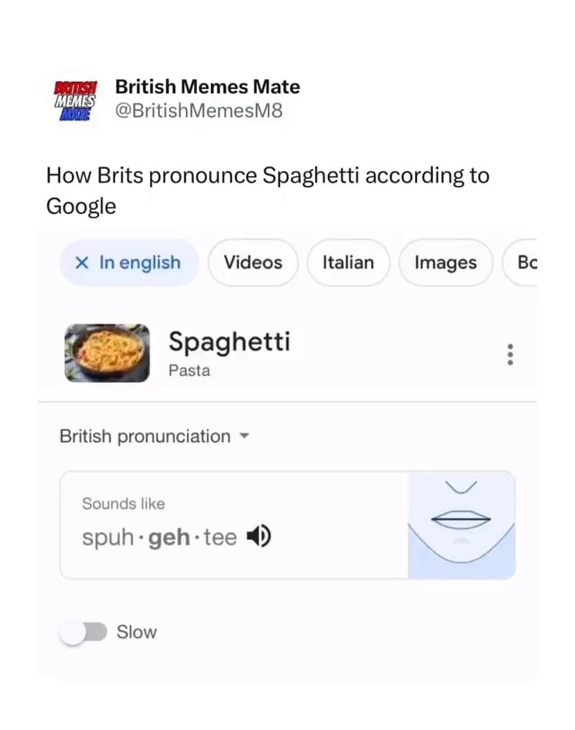 British Memes Mete How Brits pronounce Spaghetti according to Google In ...