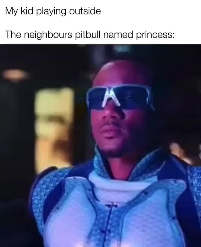 My kid playing outside The neighbours pitbull named princess: - iFunny
