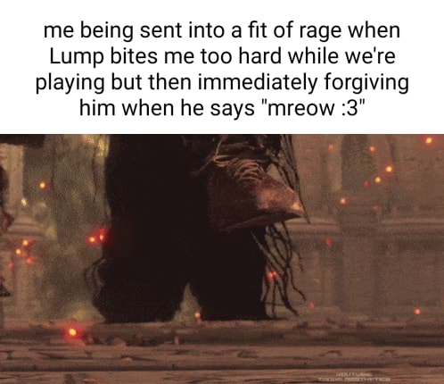 Me being sent into a fit of rage when Lump bites me too hard while we ...