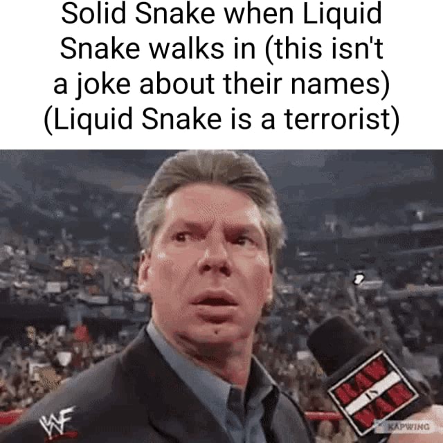 Solid Snake when Liquid Snake walks in (this isn't a joke about their ...