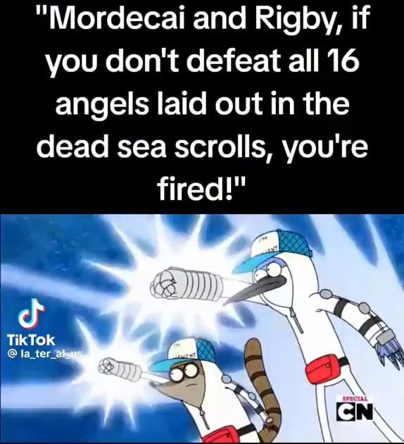 "Mordecai and Rigby, if you don't defeat all 16 angels laid out in the ...