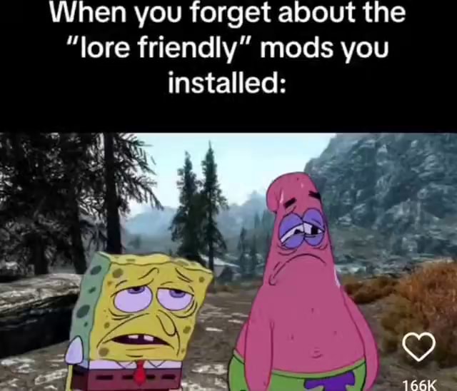 When you forget about the "lore friendly" mods you installed: - iFunny