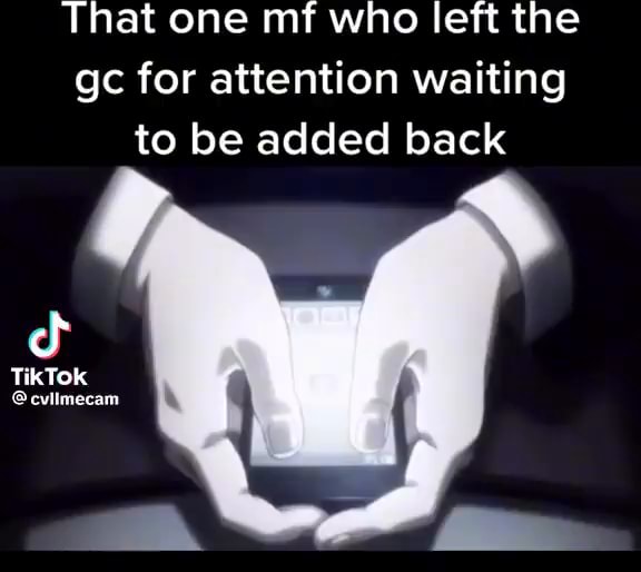 That one mf who left the gc for attention waiting to be added back ff ...