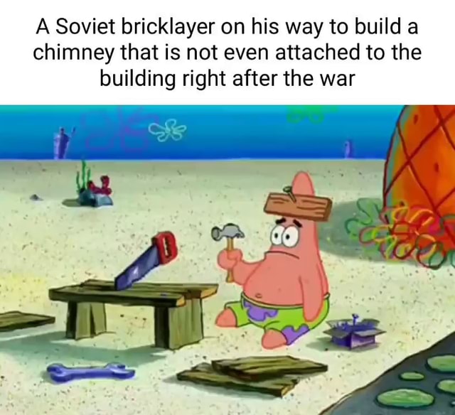 A Soviet bricklayer on his way to build a chimney that is not even ...