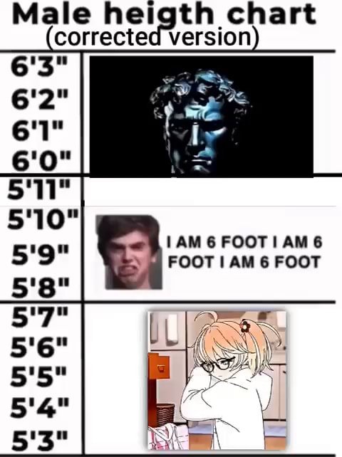 Male he version chart corrected version FOOTIAM6 FOOT AM 6 FOOT - iFunny
