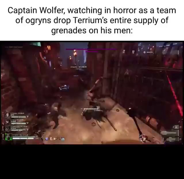 Captain Wolfer, watching in horror as a team of ogryns drop Terrium's ...