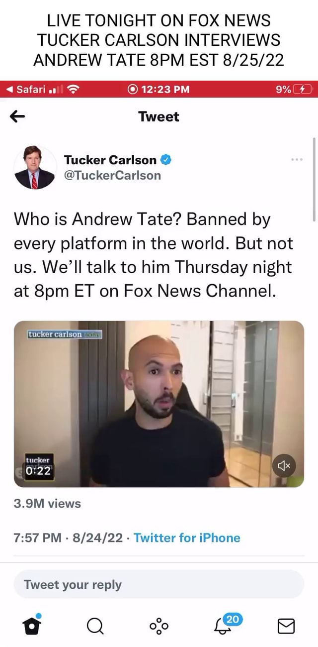 LIVE TONIGHT ON FOX NEWS TUCKER CARLSON INTERVIEWS ANDREW TATE SPM EST ... LIVE TONIGHT ON FOX NEWS TUCKER CARLSON INTERVIEWS ANDREW TATE SPM EST ...