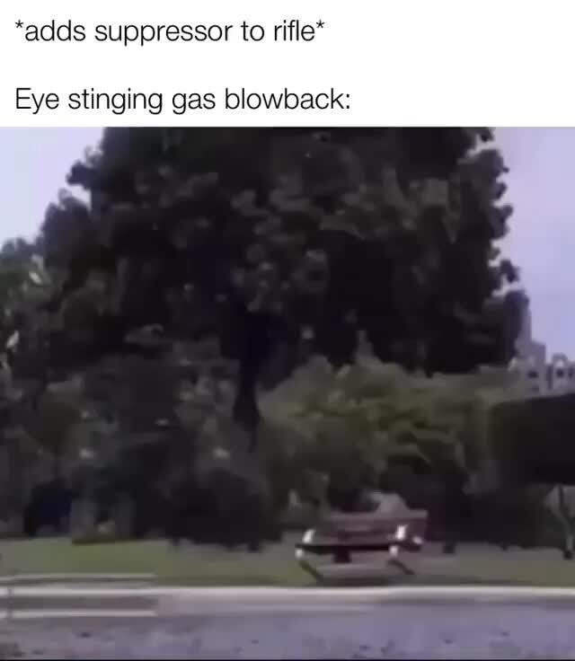 *adds suppressor to rifle* Eye stinging gas blowback: - iFunny