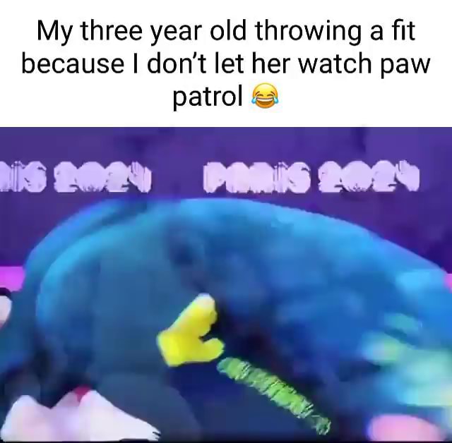 My three year old throwing a fit because I don't let her watch paw ...