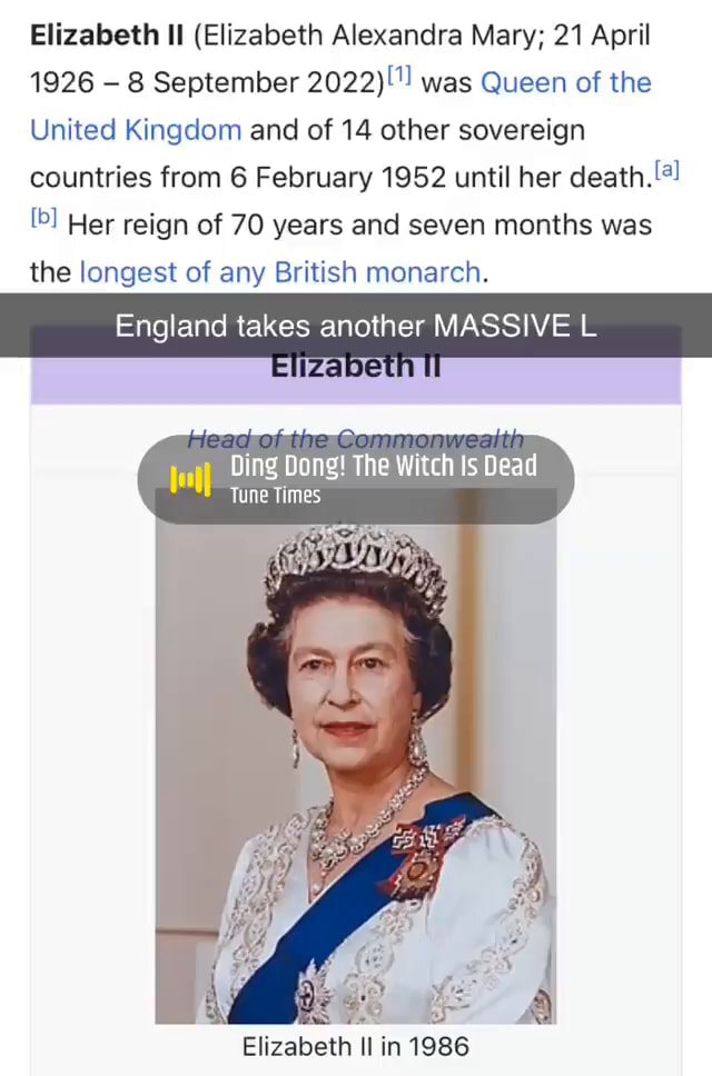 Elizabeth II (Elizabeth Alexandra Mary; 21 April 1926 8 September 2022 ...
