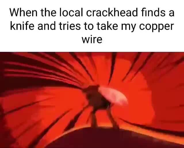 When the local crackhead finds a knife and tries to take my copper wire ...