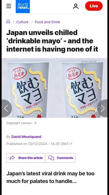 Jo I eur Culture Food and Drink Japan unveils chilled 'drinkable mayo ...