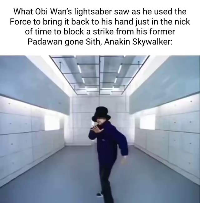 What Obi Wan's lightsaber saw as he used the Force to bring it back to ...